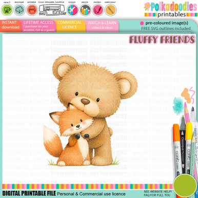 Monty Bear & Rusty Fox hugs - colour Clipart SVG printable craft ...