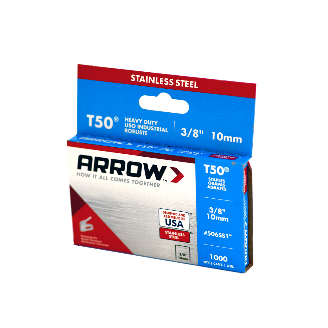 Arrow T50 Heavy Duty Stainless Steel Staples, 3/8" x 3/8", 1000ct ...