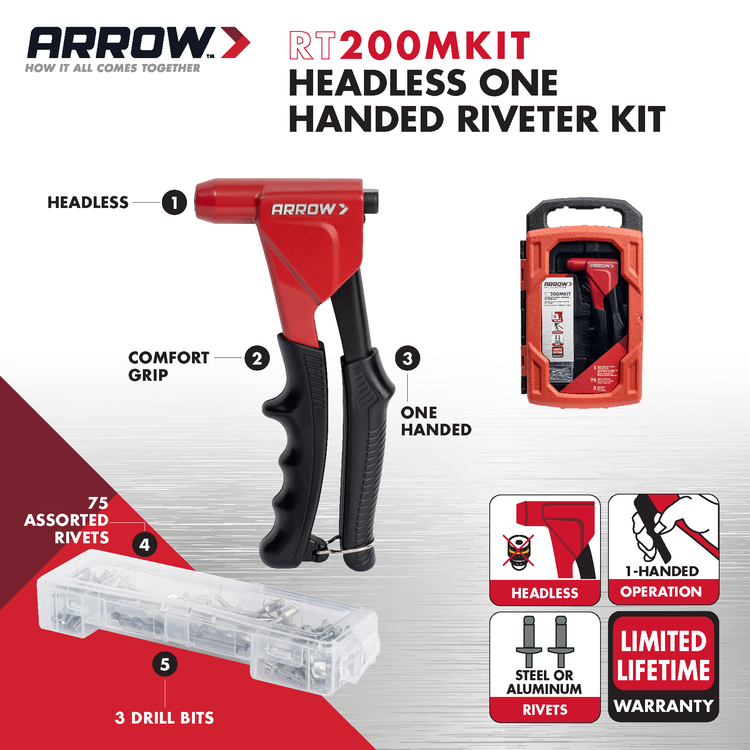 Arrow RT200MKIT Headless One-Handed Rivet Tool Kit-Manual Riveter ...