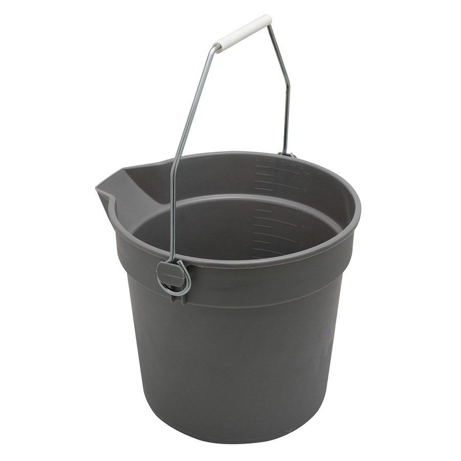 Bucket with Handle and Spout, 10 Quart, Plastic, Gray, Rugged, Heavy ...