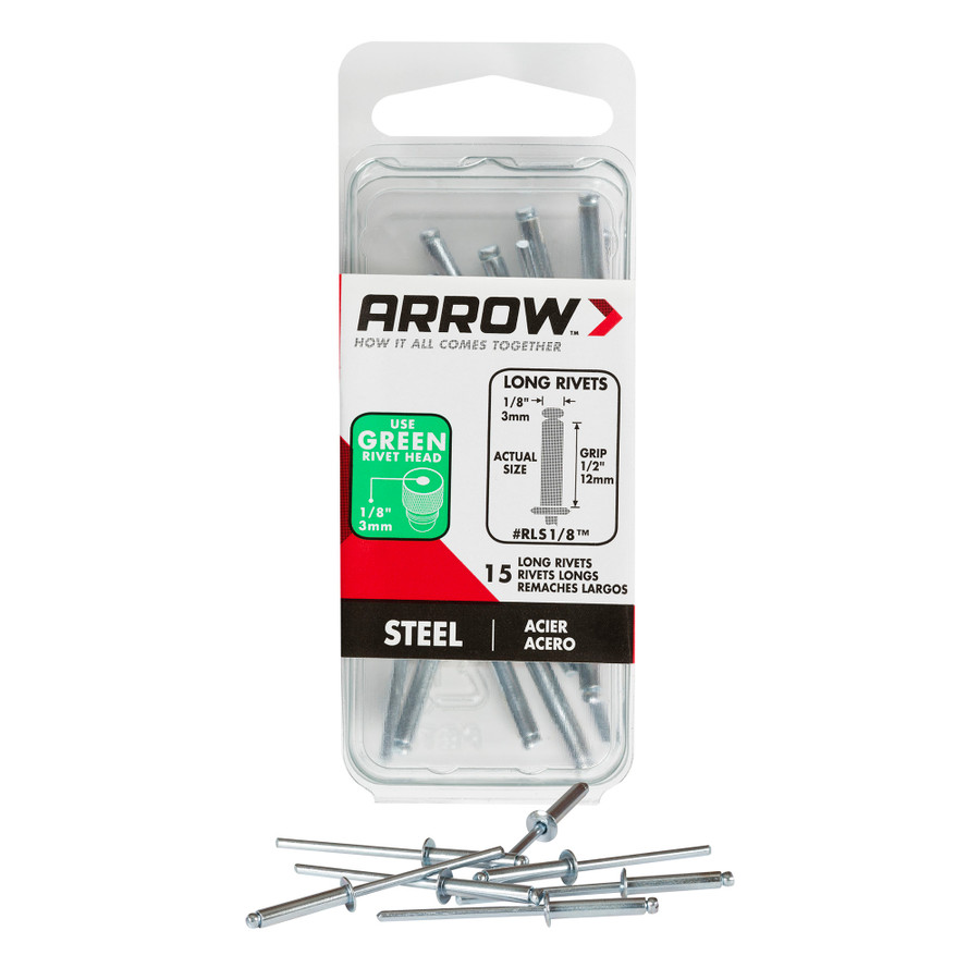 Arrow RLS1/8 Long Steel 1/8-Inch Pop Rivets, 15-Pack - Arrow Tool Group