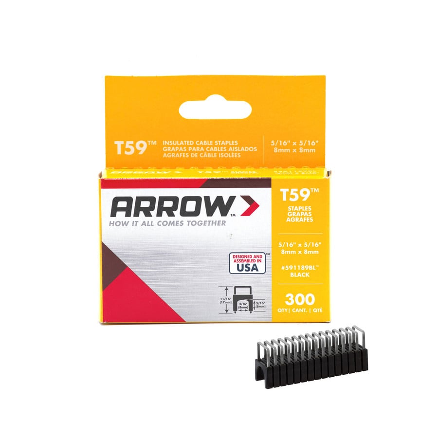 Arrow T59 Insulated Cable Staples, Black, 5/16" x 5/16", 300ct - Arrow ...