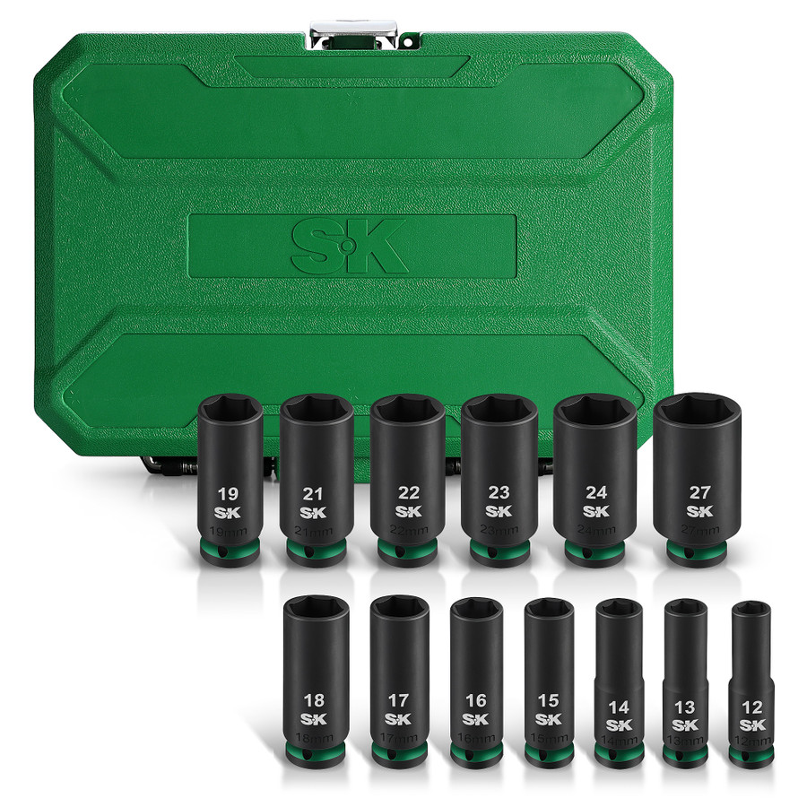 SK SK01353 13 Piece Metric 1/2-in Impact Deep Socket Set - Arrow Tool Group