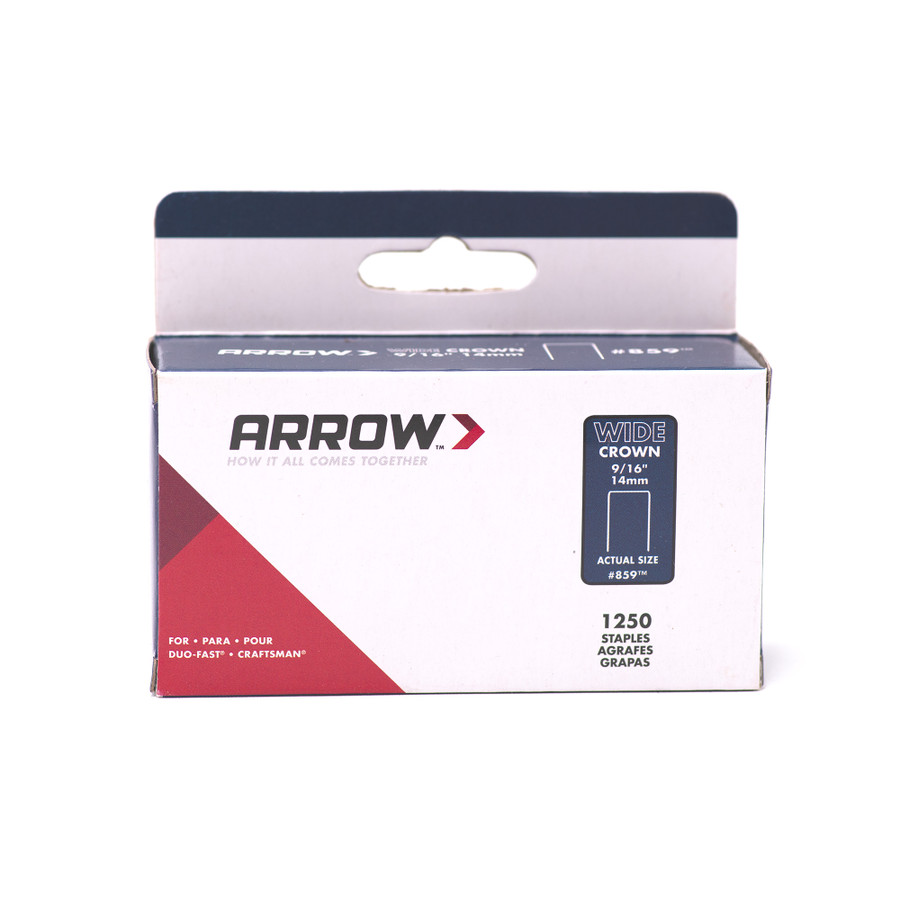 Arrow 859 Wide Crown Staples, 9/16" x 1/2", 1250ct - Arrow Tool Group