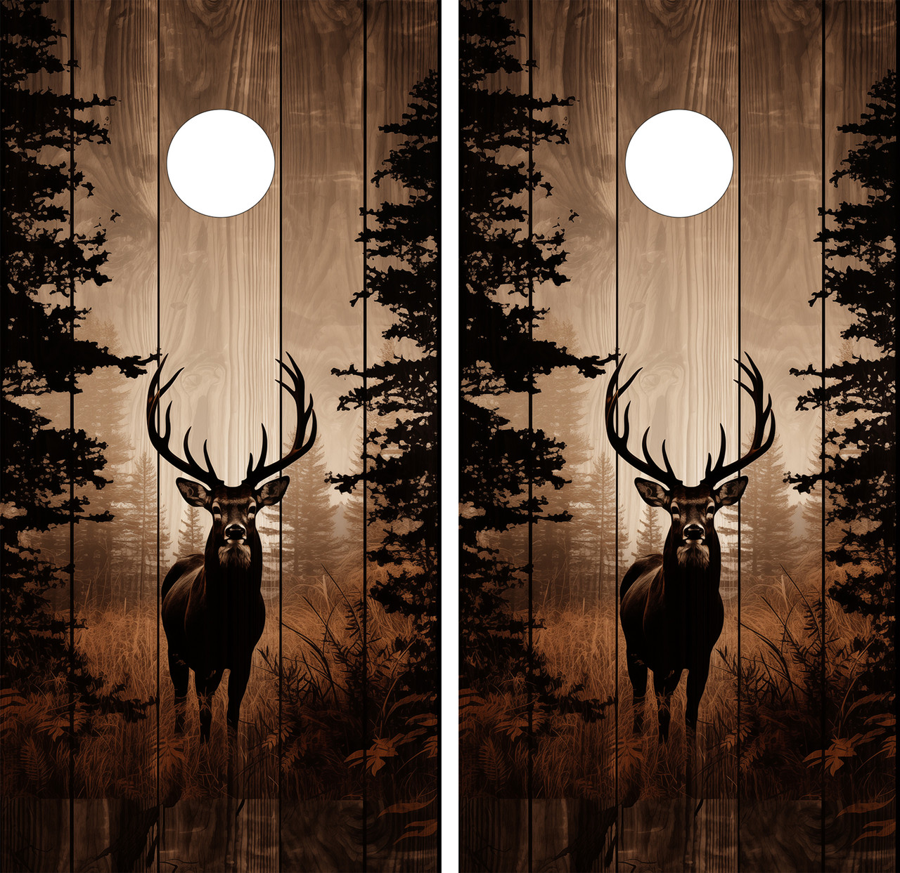 Deer in the Woods / Wood Grain Professional Cornhole Boards