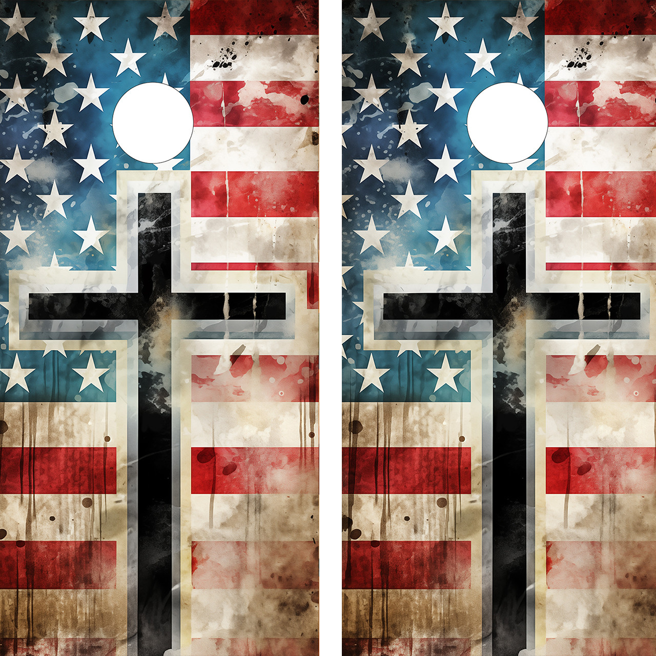 USA Flag & Cross Cornhole Wraps / Skins - Design 1