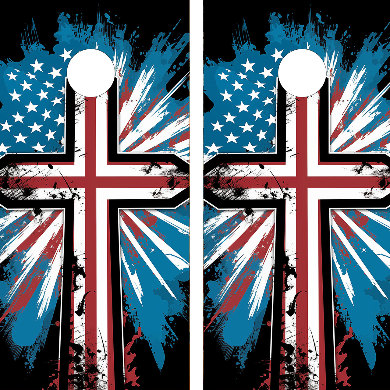 USA Flag & Cross Cornhole Wraps / Skins - Design 3