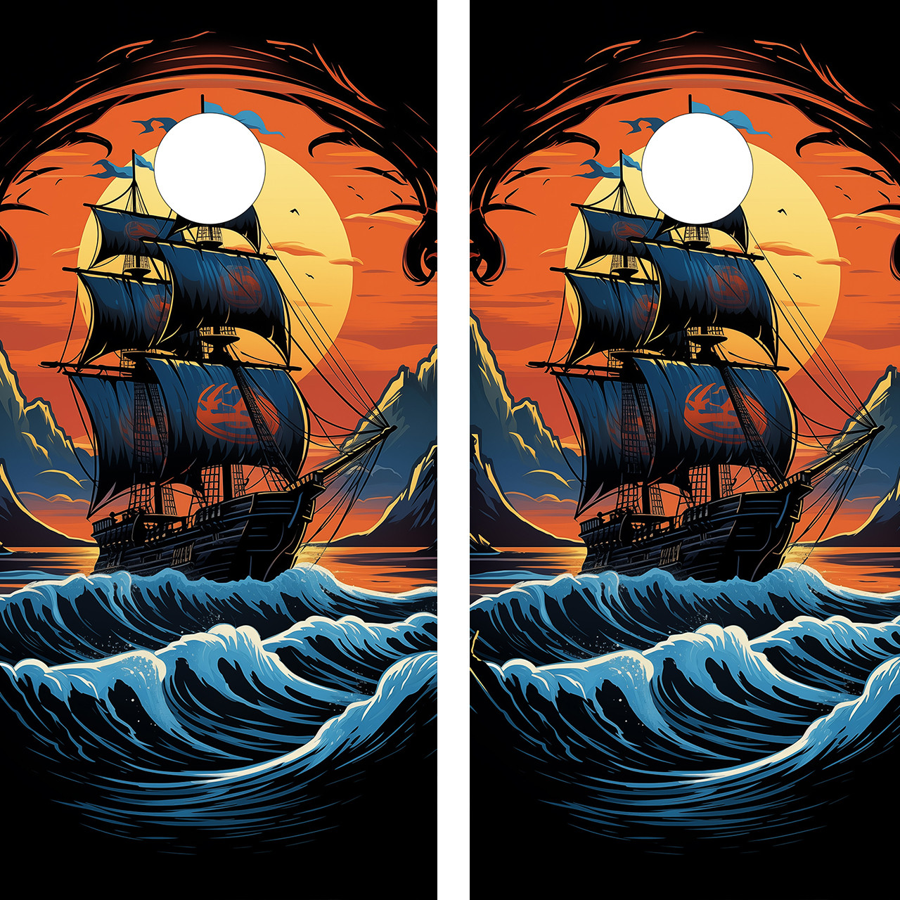 Pirate Ship Cornhole Wraps / Skins - Design 8
