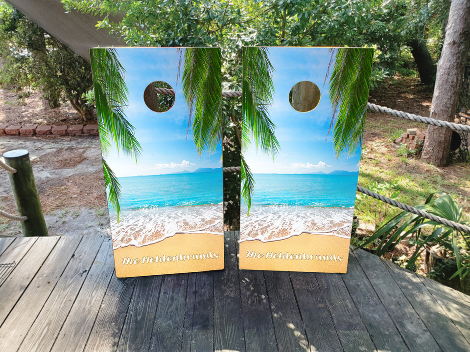 Beach Scene Cornhole Wraps - Tropical Outdoor Fun
