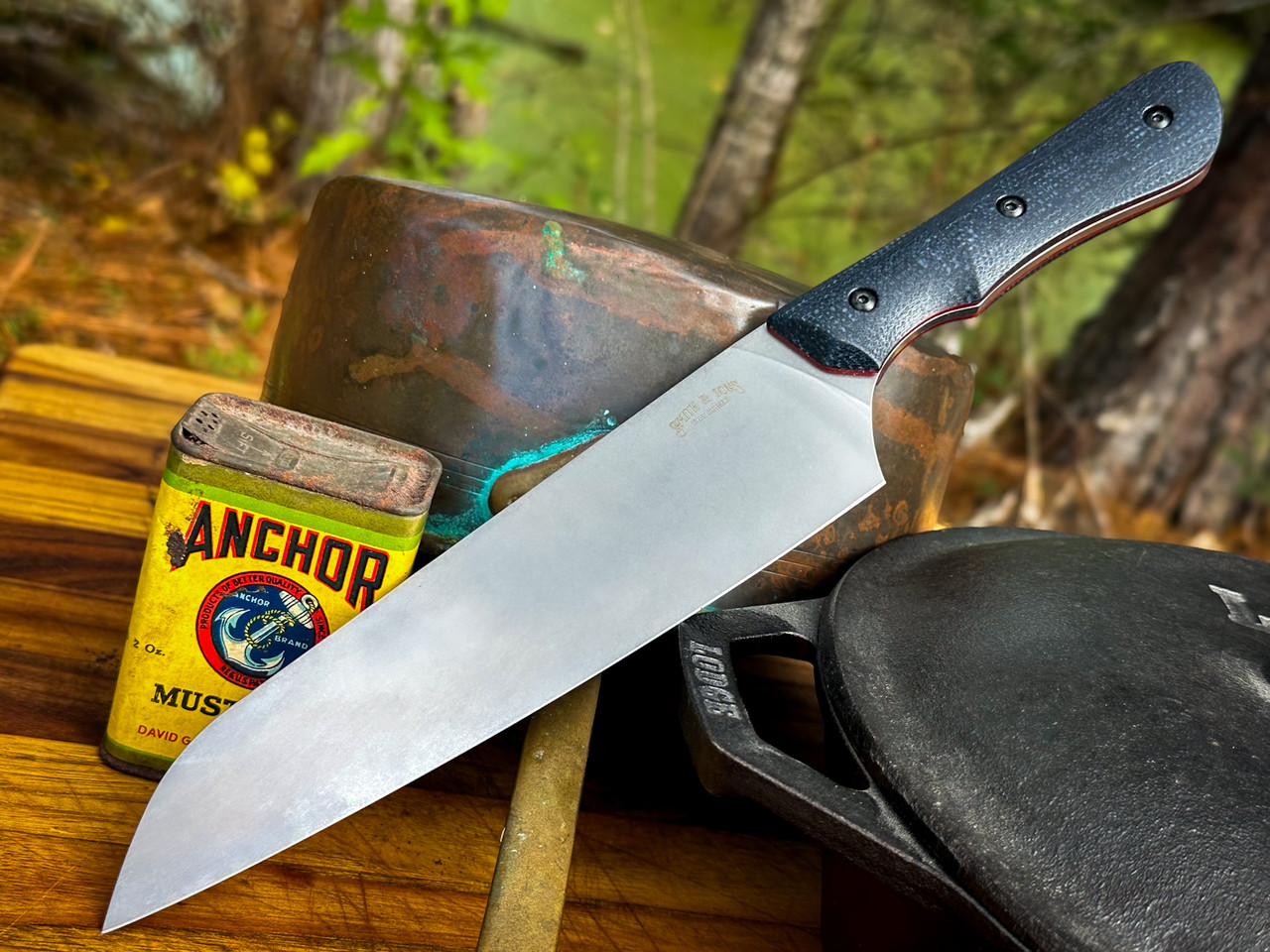 *CUSTOM SHOP* MAGNACUT CHEF'S KNIFE W/ BLACK JUTE MICARTA SCALES/RED G ...