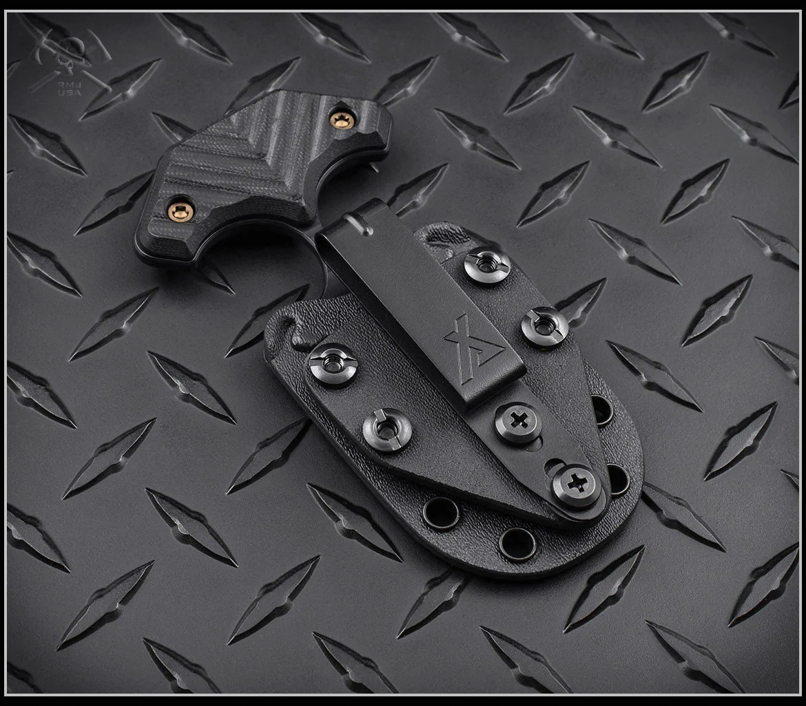 RMJ Tactical BUB Fixed Blade Knife | Textured Black MagnaCut | Black G ...