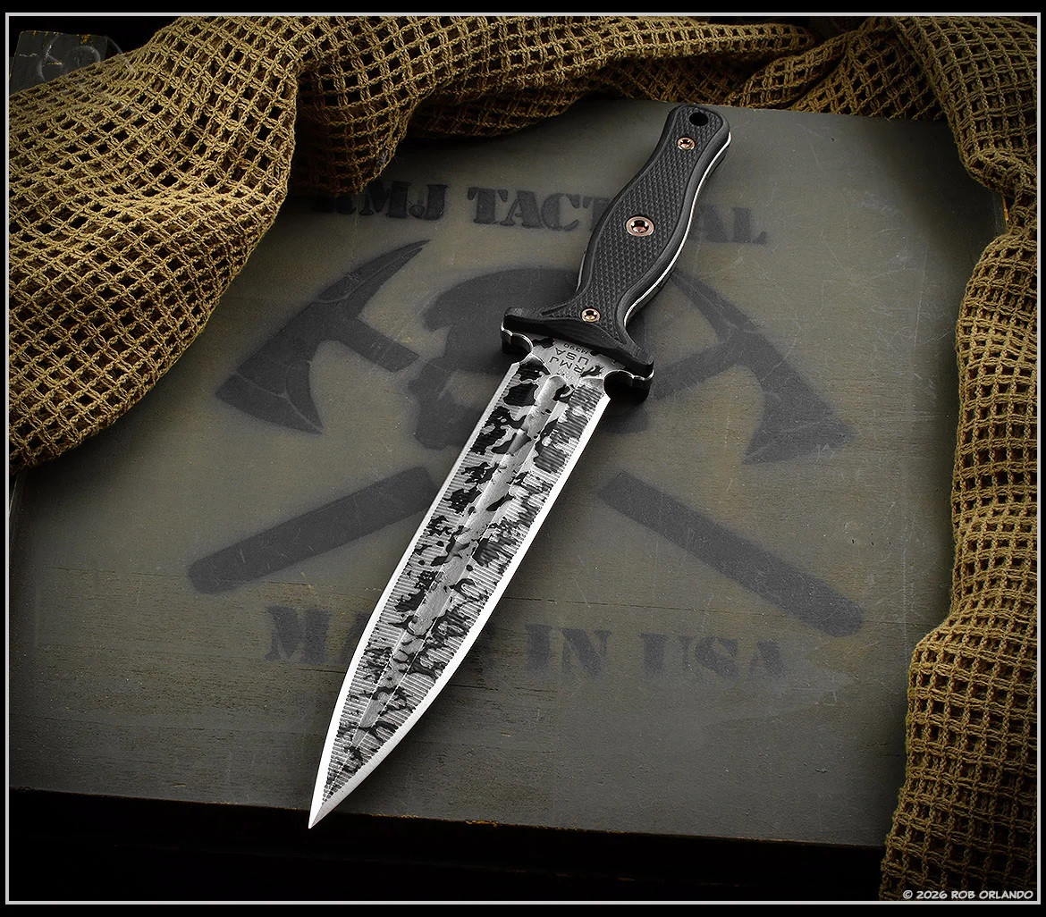 RMJ Tactical Kilroy | Resist Camo M390 | Black G-10 | National Knives, LLC