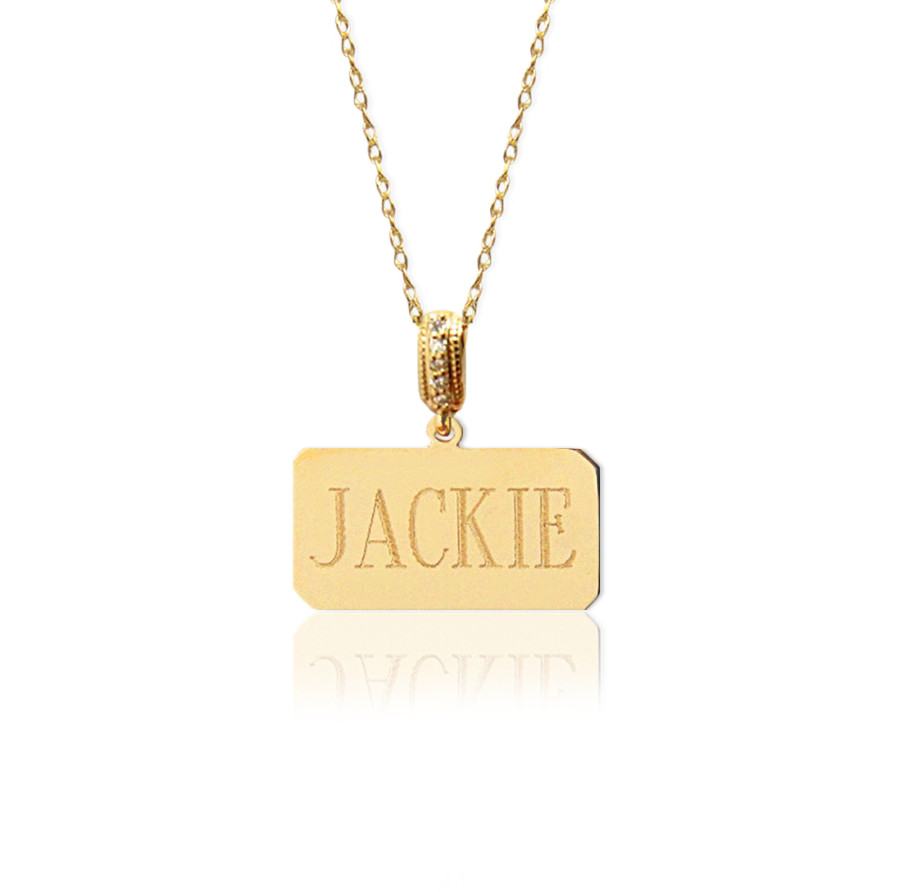 14K Gold Name Tag With Diamond Bale - Jane Basch Designs