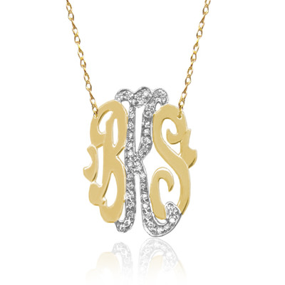 Three Initial Oval Monogram With Diamonds - Jane Basch Designs