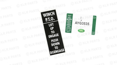 PTO Winch Label, Perentie 6x6 AYG3535