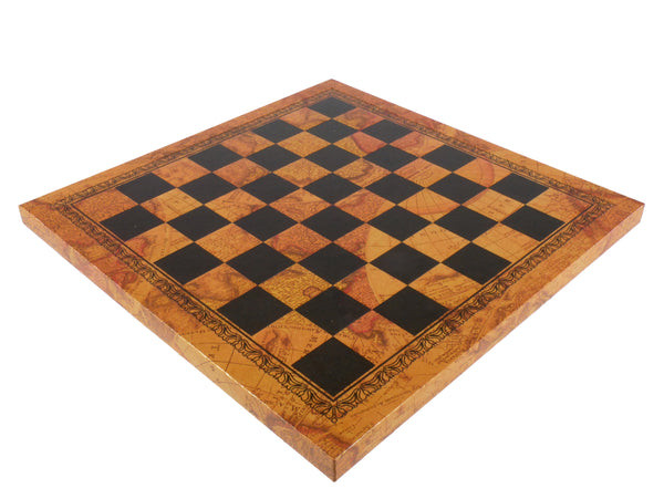 Chess Board: Faux Leather World Map Chessboard Black & Gold 1" squares