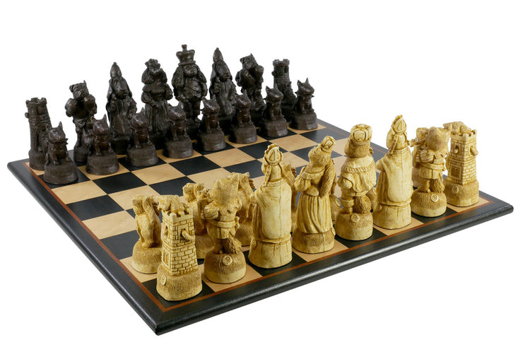 Chess Set: Cats & Dogs Chess Pieces on Black & Birdseye Maple Chess Board