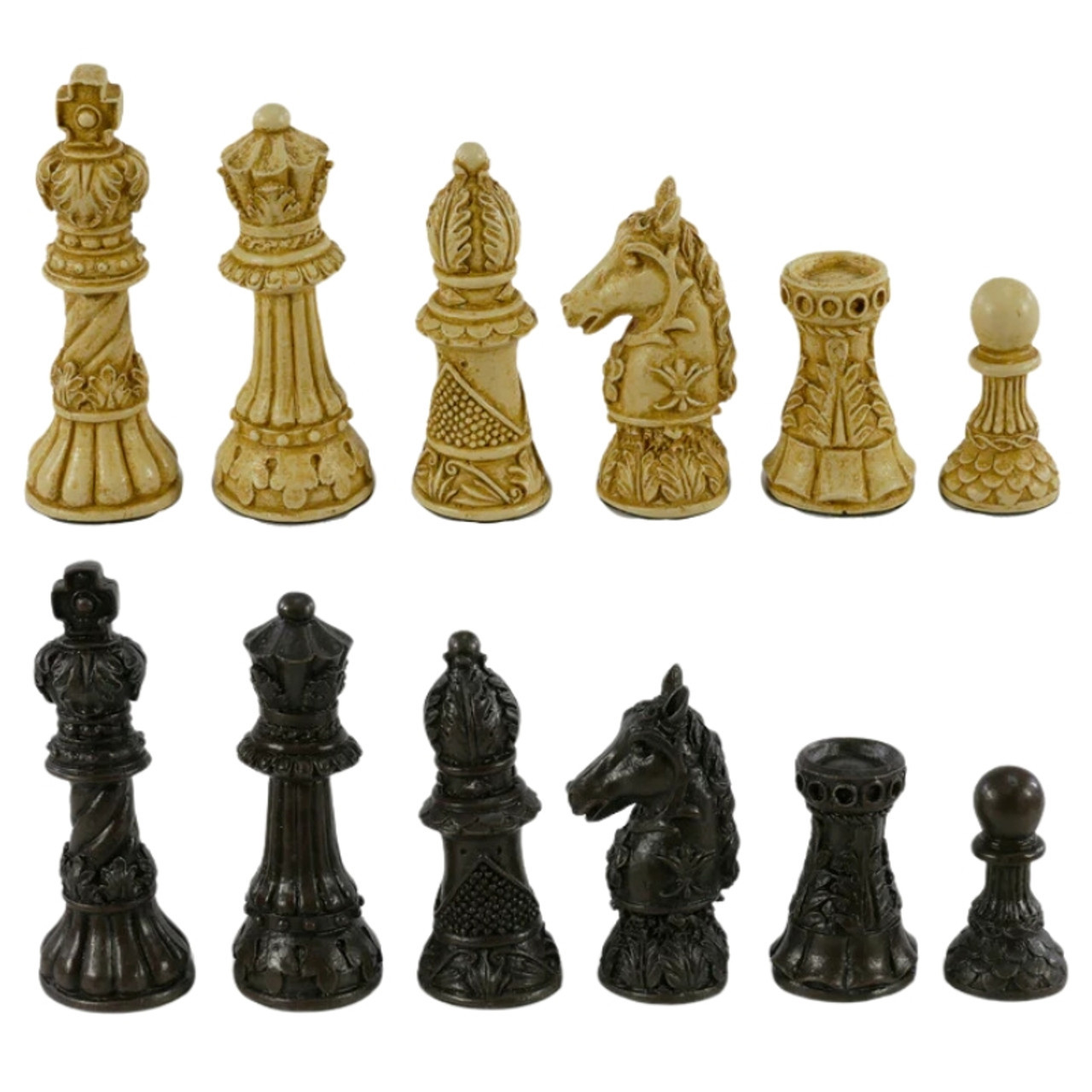 Chess Set: Stone Resin Staunton Chess Pieces on Beveled Ebony & Maple ...
