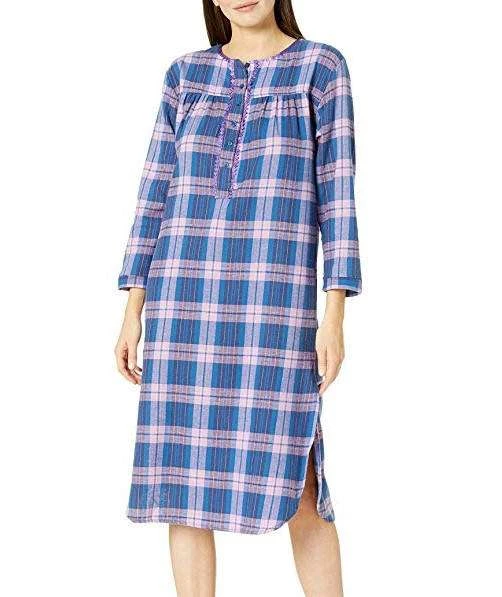 Womens Cozy Flannel Plaid Cotton Nightgown | BIRDS and BEES | Front ...