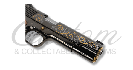 KIMBER - 1911 - 45 ACP - 5" BLACK DELUXE - SCROLL WORK GOLD ROPE INLAY ...