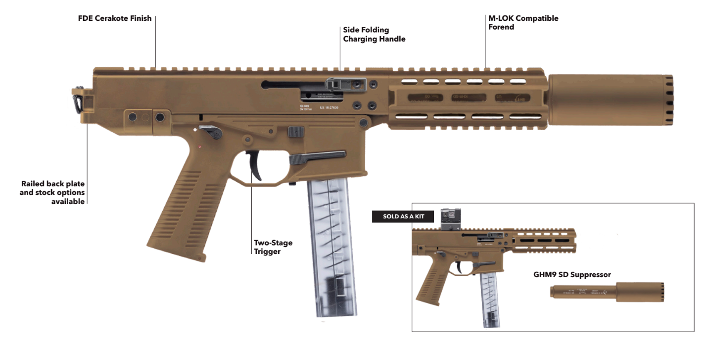 B&T GHM9 SD Gen 2 | Integrally Suppressed 9MM Pistol | FDE