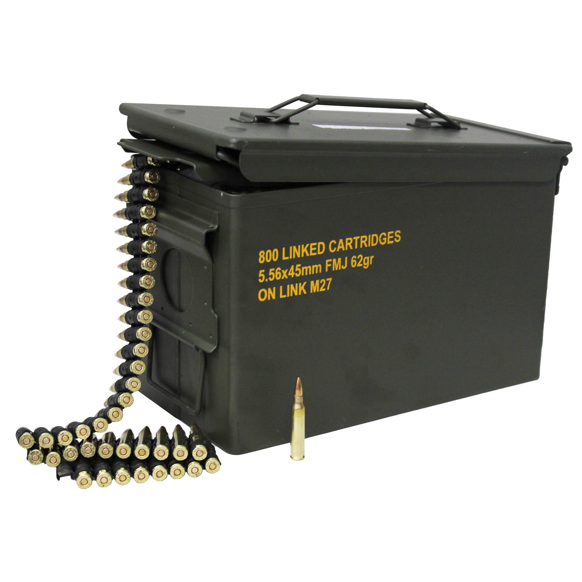 Magtech - CBC 5.56x45mm SS109 Linked, 62 Grain, FMJ, Packed in M2A1 Can ...