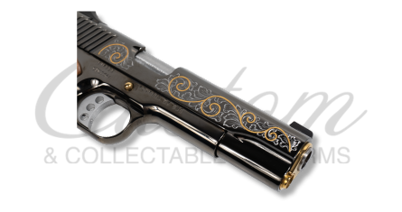 KIMBER - 1911 - 45 ACP - 5" BLACK DELUXE - SCROLL WORK GOLD ROPE INLAY ...