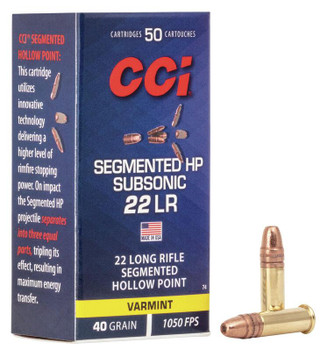 CCI Ammunition HP Subsonic .22 LR 40gr Segmented Rimfire - 50 Rd