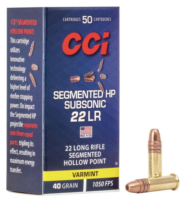 CCI Ammunition HP Subsonic .22 LR 40gr Segmented Rimfire - 50 Rd