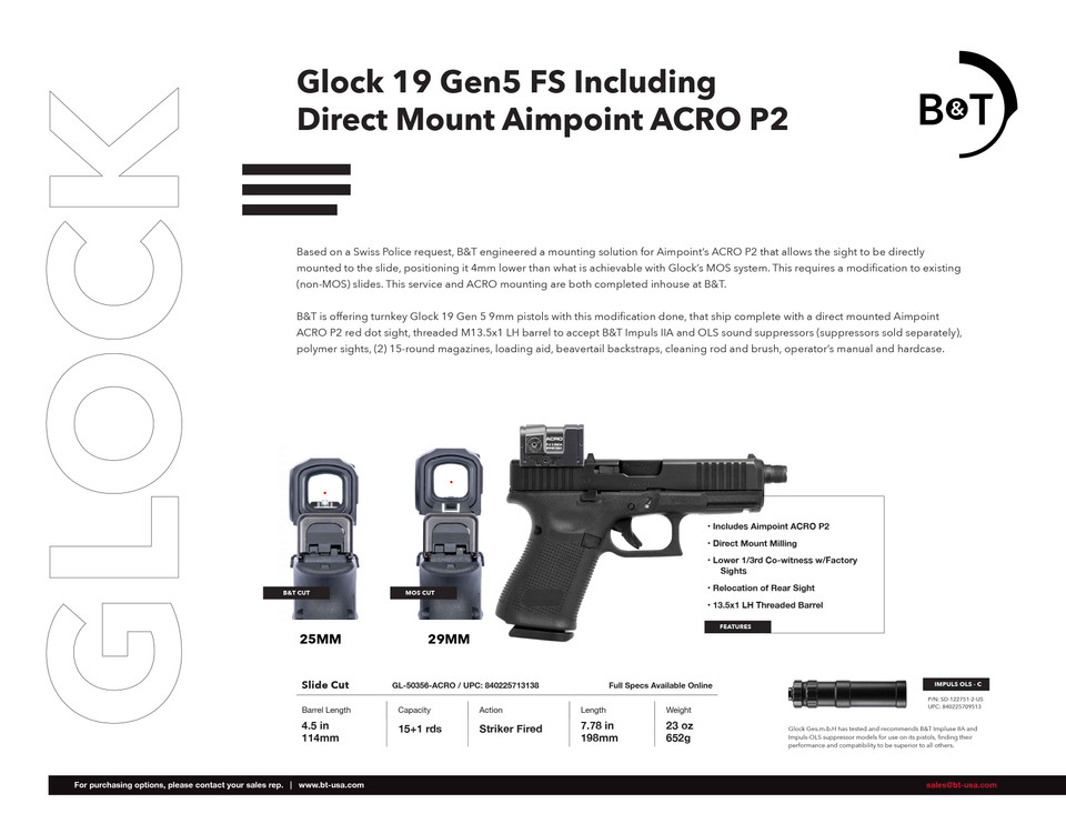 B&T Glock 19 Gen5 FS with Aimpoint ACRO P2