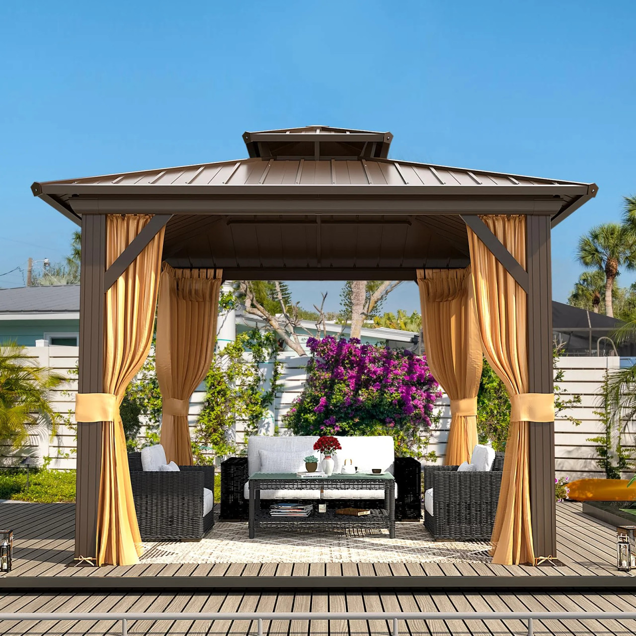 Erommy Double Roof Hardtop Gazebo With Aluminum Frame Installation Service
