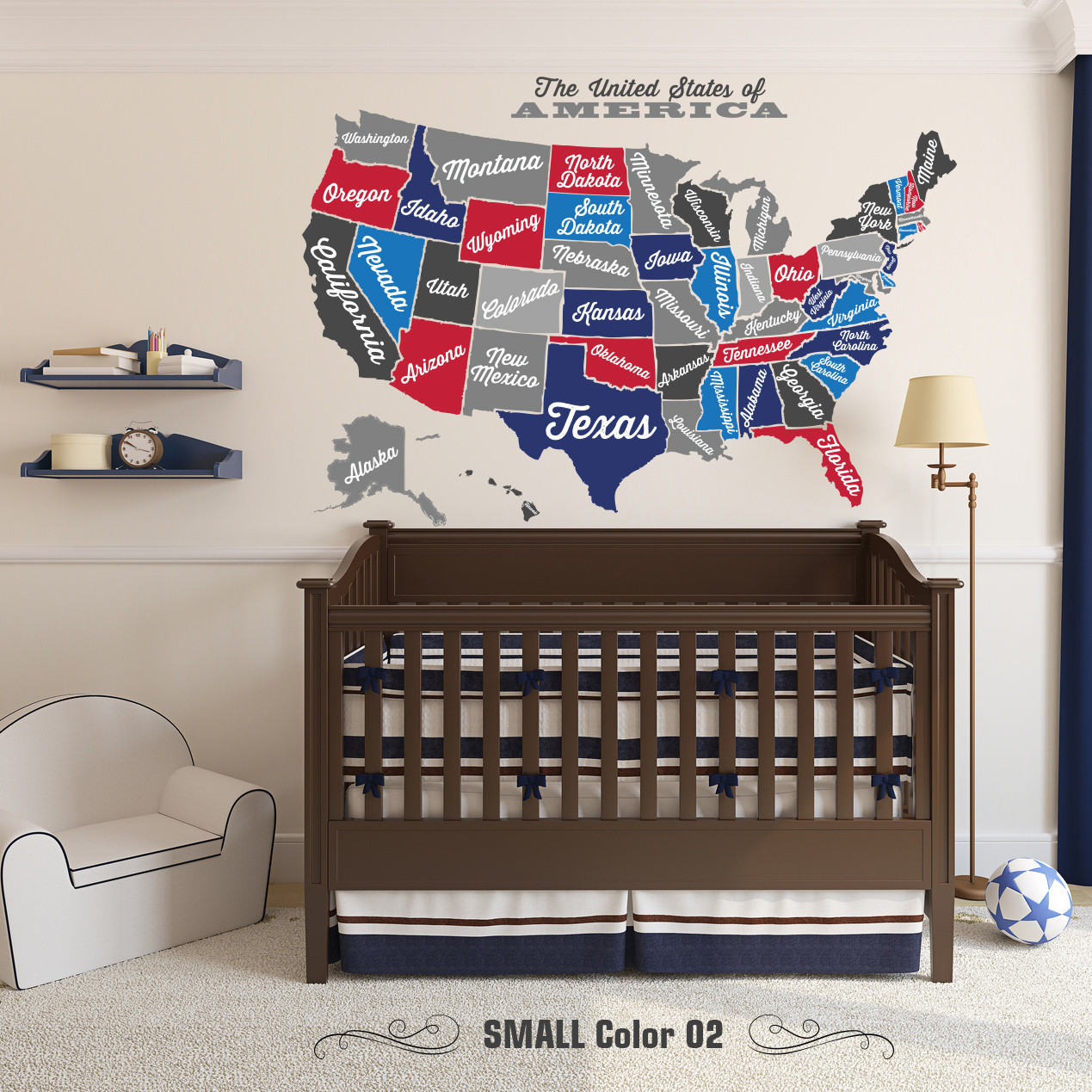 United States Map, Decal USA Map Sticker, State Map Wall Mural, Map Of ...