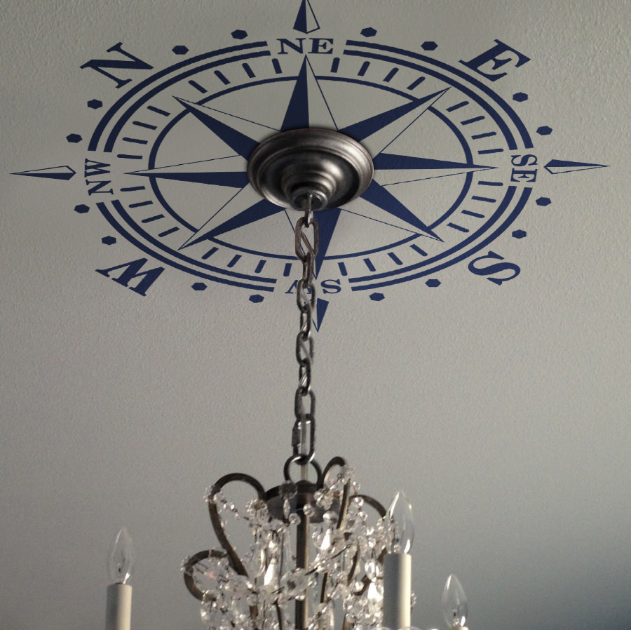 Ceiling medallion Compass Rose LARGE Decal Nautical Beach Sailing Decor