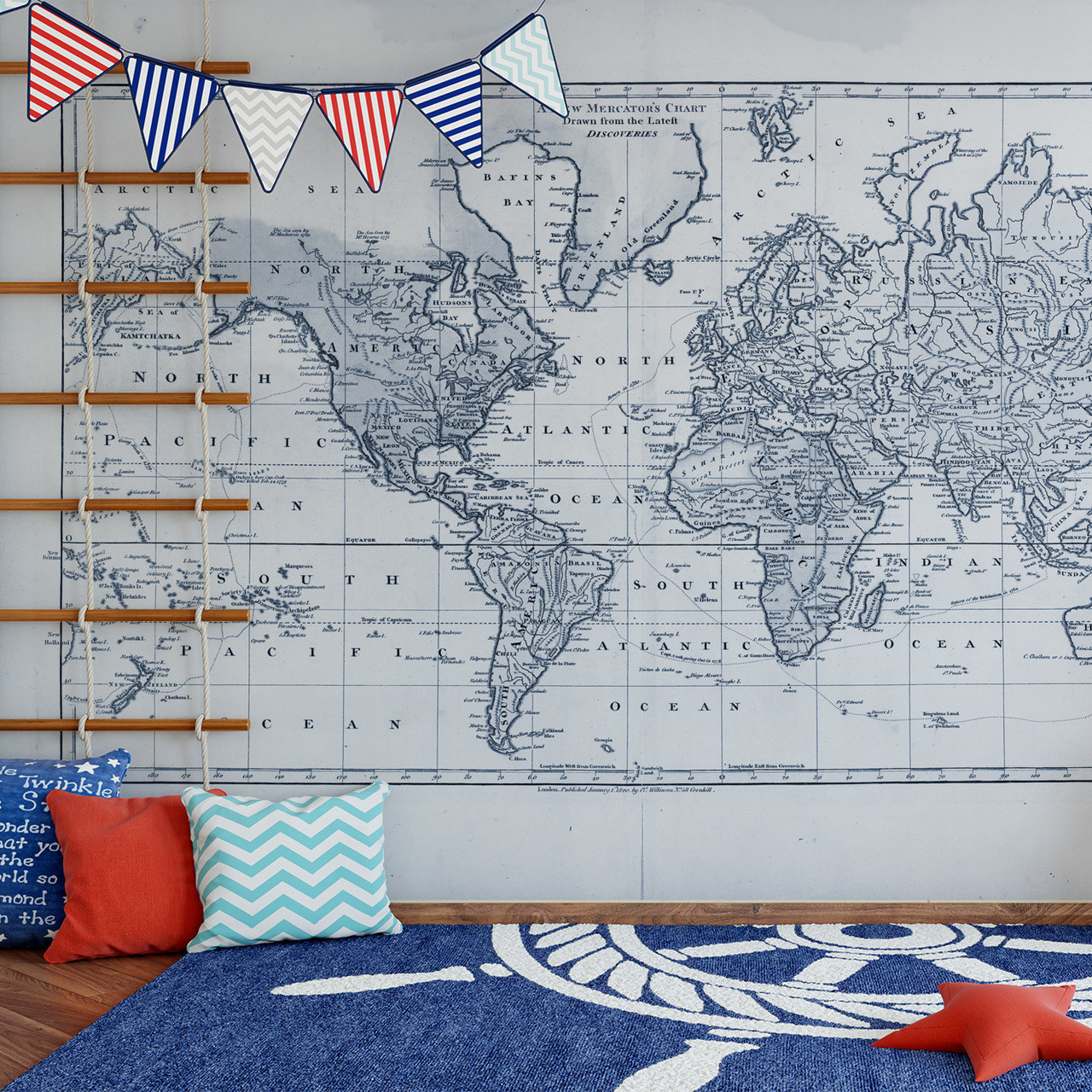 Wall Mural Vintage 1800 World Atlas Map Wall Self-Adhesive Fabric Decal