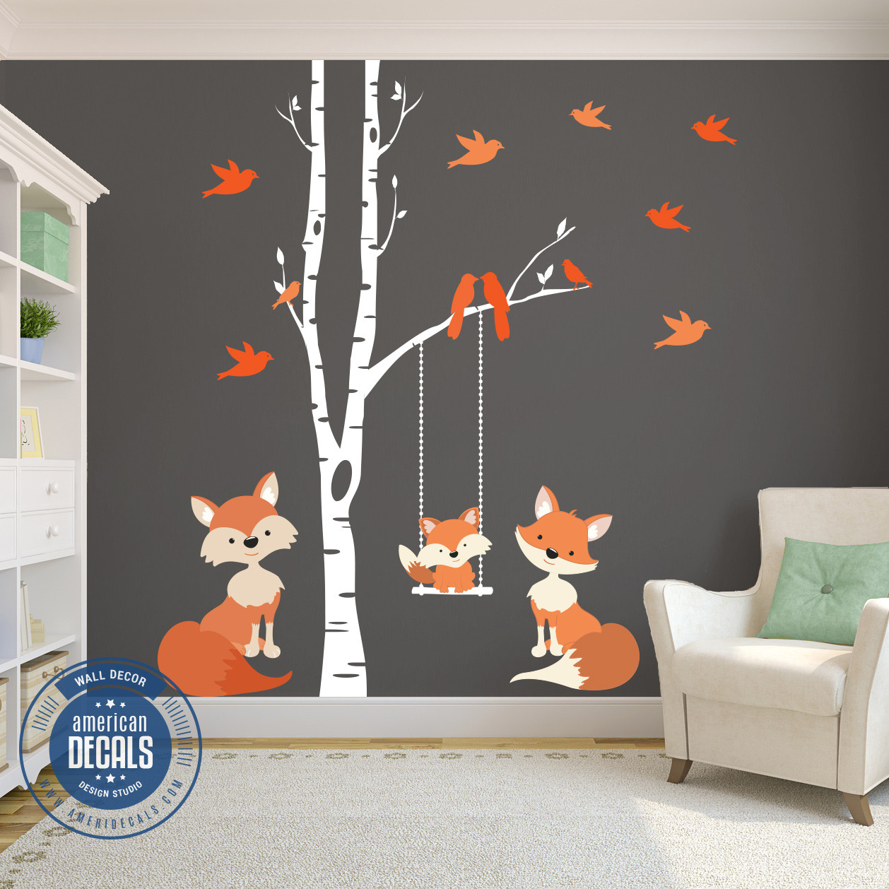 Family Orange Fox Wall Decals Woodland Nursery