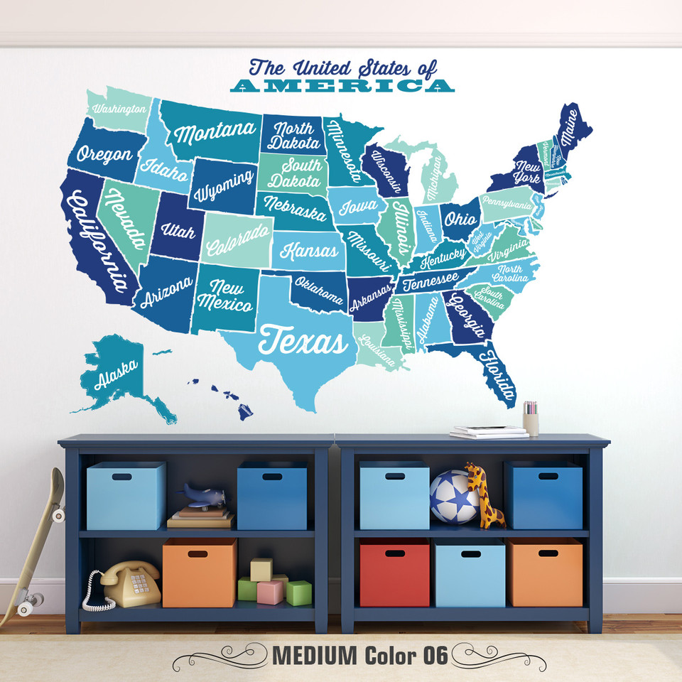 United States Map, Decal USA Map Sticker, State Map Wall Mural, Map Of ...