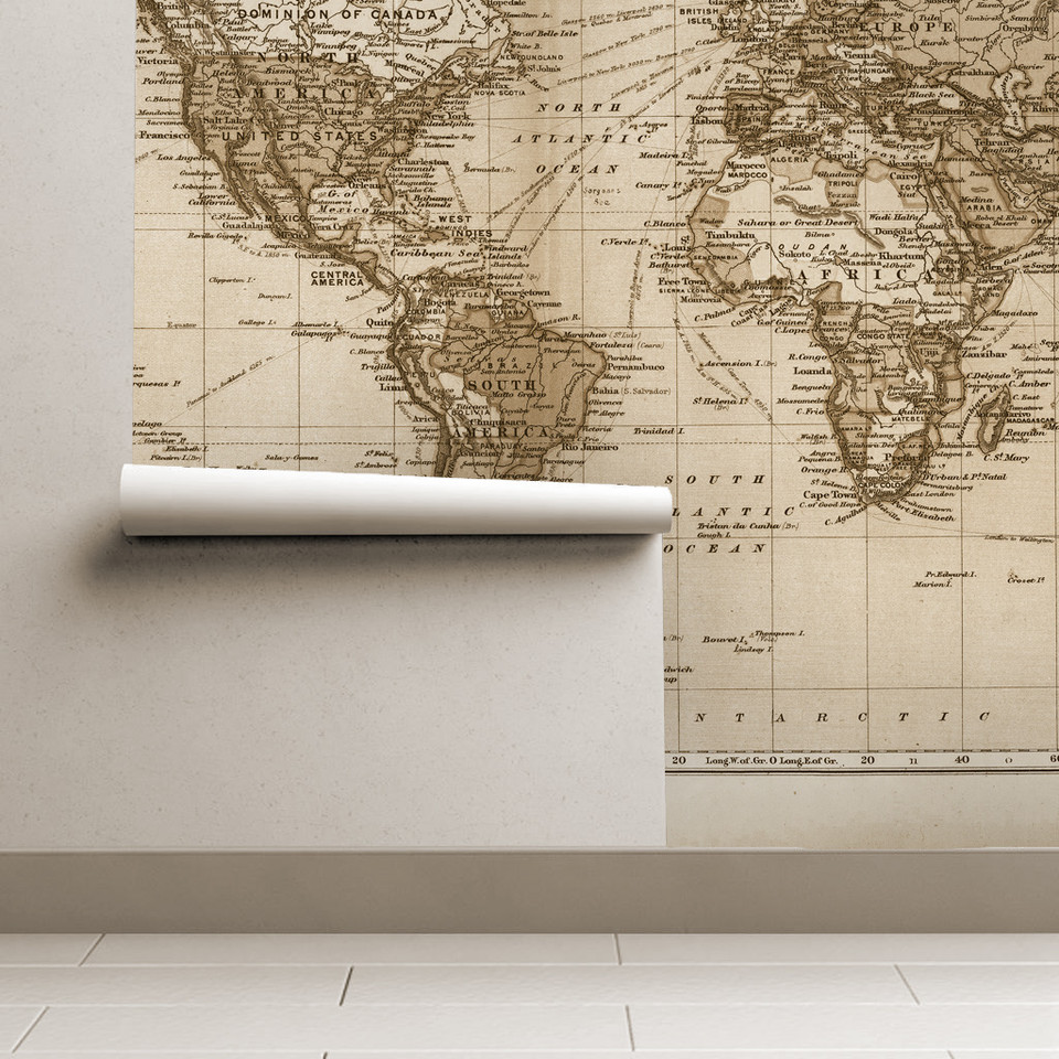 Vintage World Atlas Map Wall Mural Fabric Decal