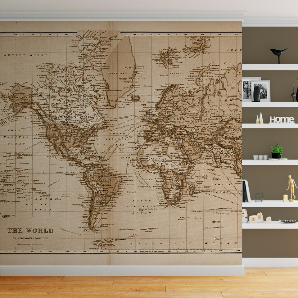 Vintage World Atlas Map Wall Mural Fabric Decal