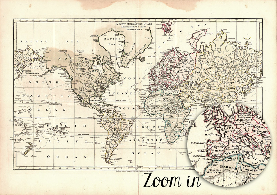 Wall Mural Vintage 1800 World Atlas Map Wall Self-Adhesive Fabric Decal