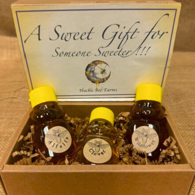 Mini Raw Local Honey Sampler Box - Alfalfa, Clover, and Wildflower