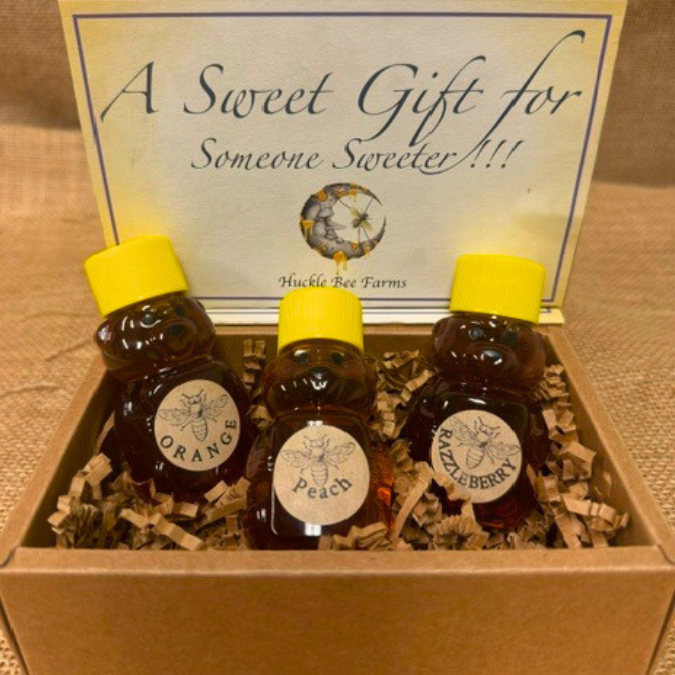 Mini Raw Local Infused Honey Sampler Box - Peach, Orange, and Razzleberry