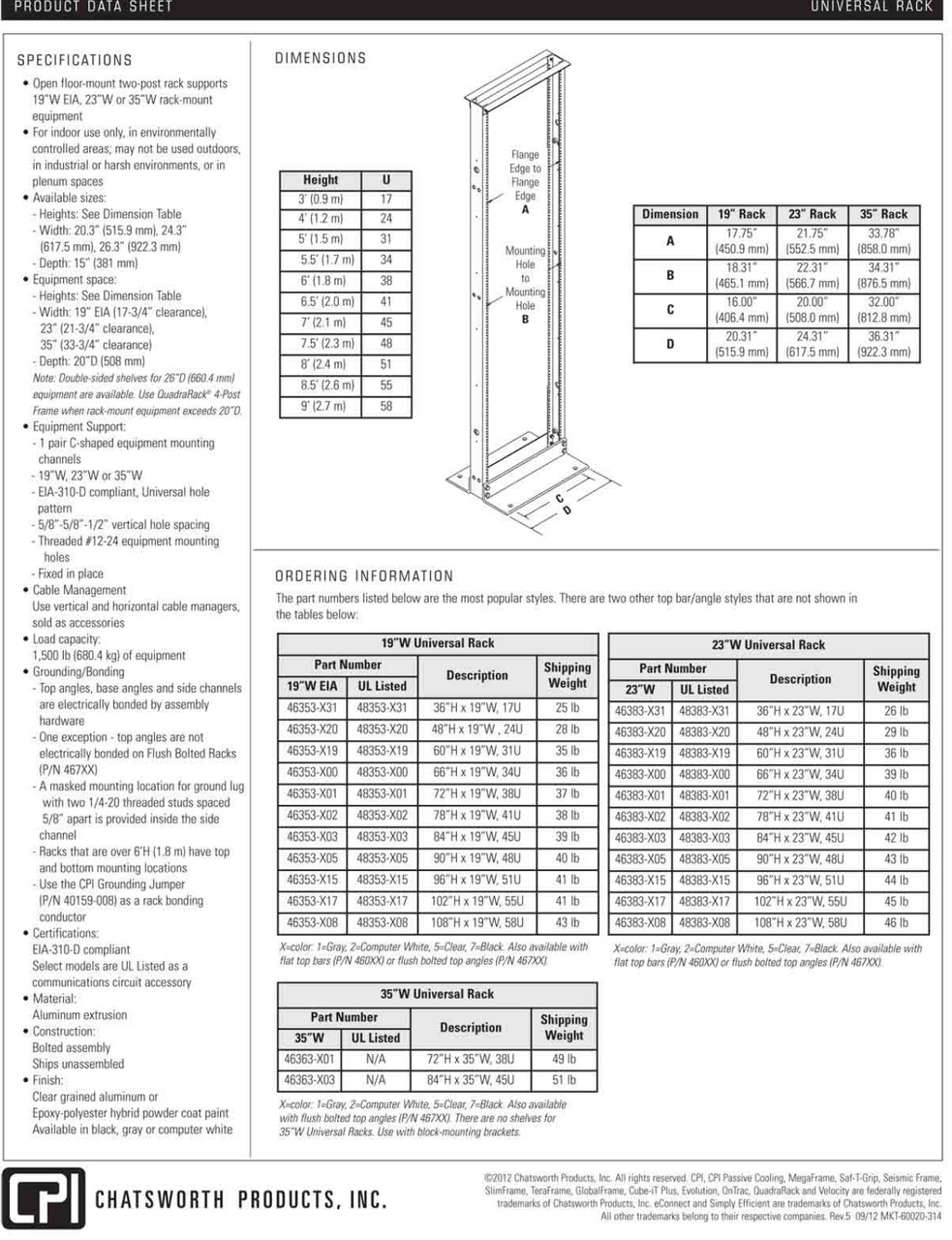 46383-703 | Chatsworth | 23" | 2 | Post | Data | Rack | 45RU | 7 ...