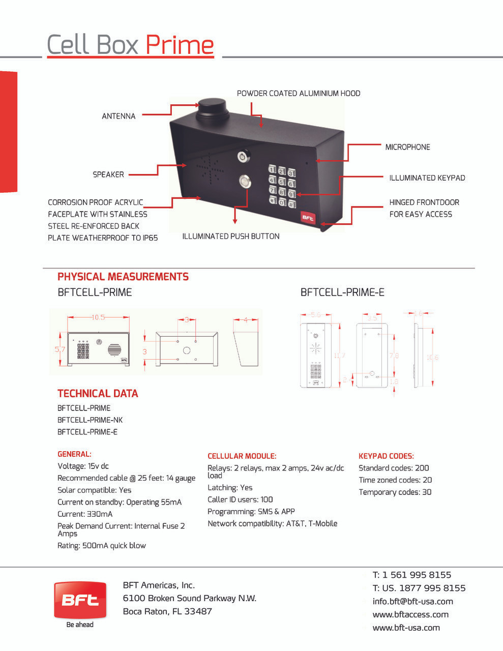 BFT Cell Prime Cellular Call Box with Keypad