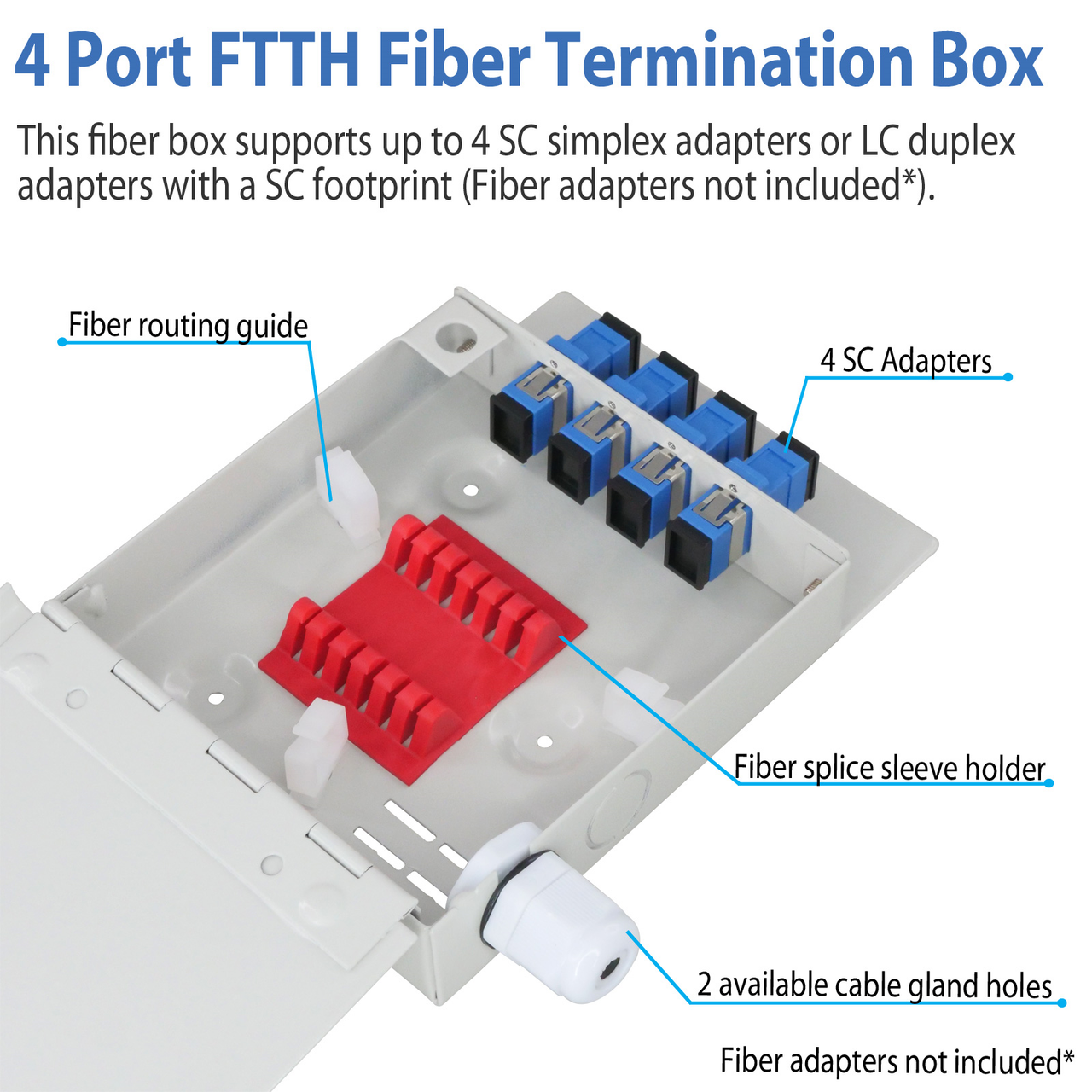 4PT | SC | SM | Fiber | Wall | Enclosure | with | Splice | Block