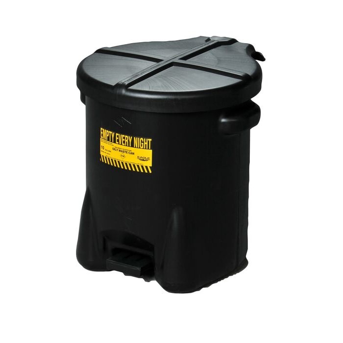 EAGLE 6 Gallon Plastic Oily Waste Can, Hands-Free, Self Close, Black ...