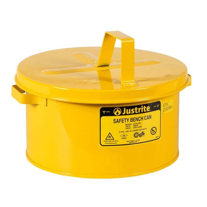 JUSTRITE 2 Gallon Steel Bench Can, with Perforated Dasher Plate, Yellow ...