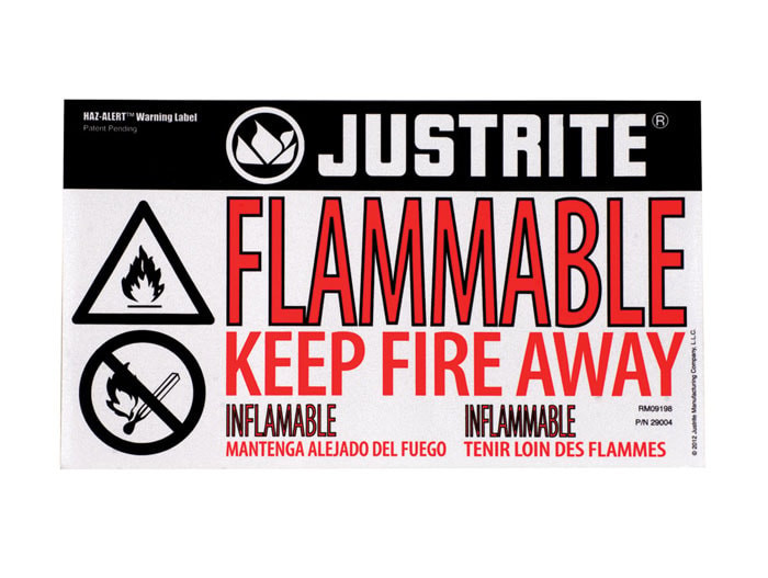 JUSTRITE Flammable Warning Label for Safety Cabinets, Small, Haz-Alert ...