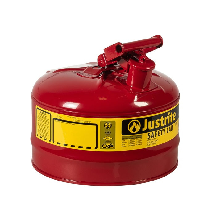 JUSTRITE 2 Gallon Steel Safety Can for Flammables, Type I, Flame ...