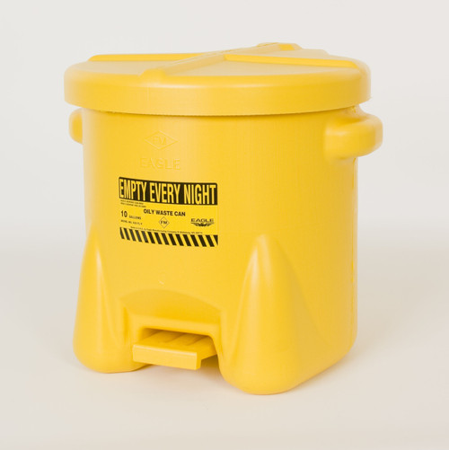 EAGLE 14 Gallon Plastic Oily Waste Can, Hands-Free, Self Close, Yellow ...