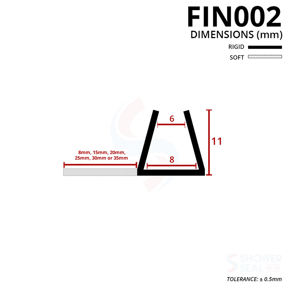 Shower Seal UK - FIN002 - Vertical Shower Screen Seal - Fits 8mm Glass ...
